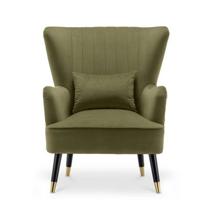 Velvet Sage Green Accent Wingback Chair with Footstool