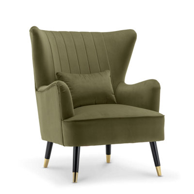 Velvet Sage Green Accent Wingback Chair with Footstool