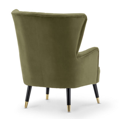 Velvet Sage Green Accent Wingback Chair with Footstool
