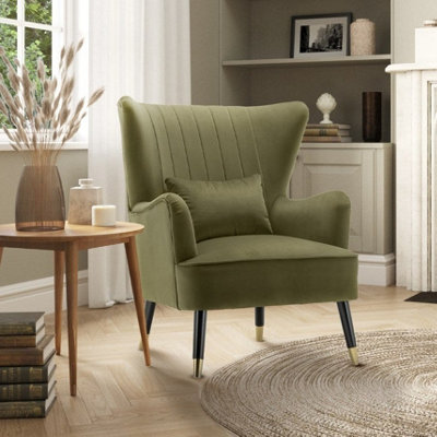 Velvet Sage Green Accent Wingback Chair