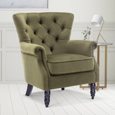 Velvet Sage Green Accent Wingback Chair