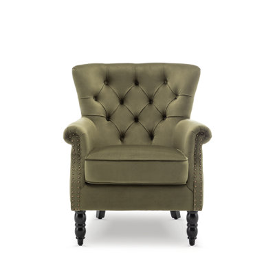 Velvet Sage Green Accent Wingback Chair