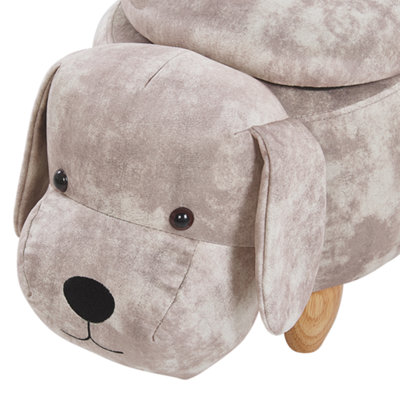 Velvet Storage Animal Stool Beige DOGGY