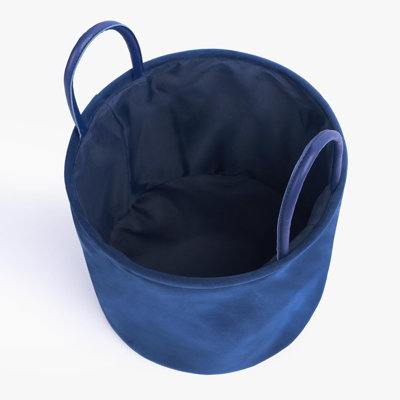 Velvet Storage Basket Hamper Clothes Toys Organiser Fabric Bag, Navy Blue