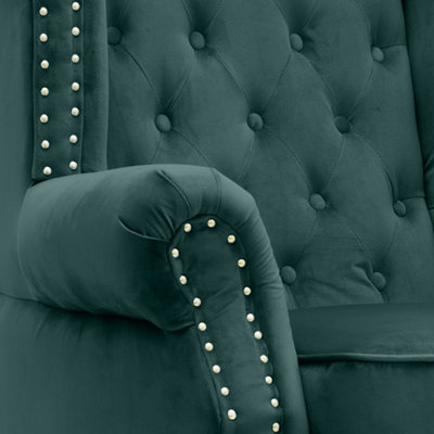 Velvet Wingback Fireside Chair Armchair with Buttons Bottle Green