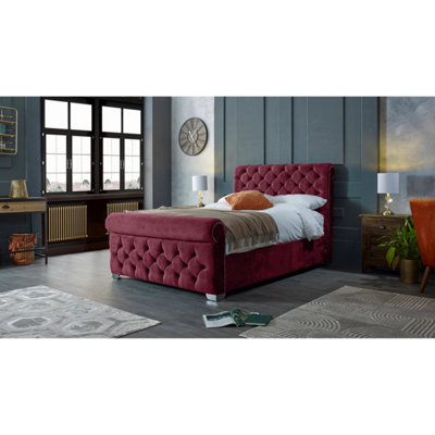 Buy Veneta Plush Velvet Maroon Bed Frame | DIY at B&Q