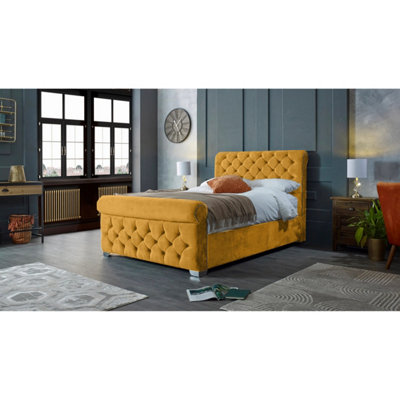 Veneta Plush Velvet Mustard Bed Frame