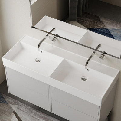 Veneto 1200mm No Tap Hole Double Basin - Gloss White