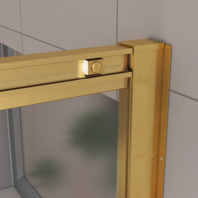 Venice 1000 x 800mm Brushed Brass Corner Entry Shower Enclosure Rectangular Sliding Door 6mm ...
