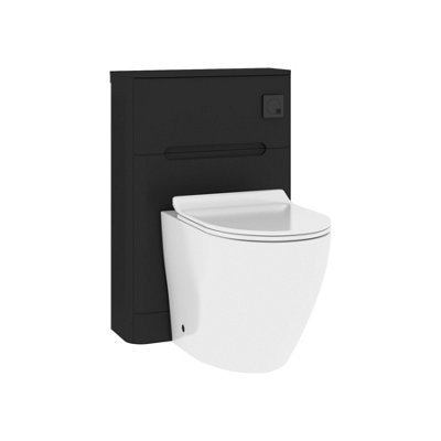 Venice 550mm Matt Nocturne Black BTW WC Unit with Elva Rimless Toilet ...