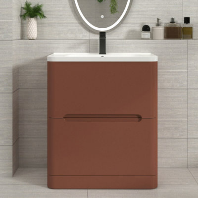 Venice 700mm Matt Terracotta Floor Standing Vanity Unit 2 Drawer with ...