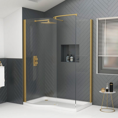 Venice Brushed Brass Walk in Shower Enclosure with Tray 1400 x 900mm ...
