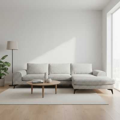 Venice Chenille Corner Sofa in Light Grey Right Facing with Deep Seats ...