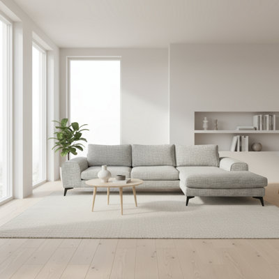 Venice Chenille Corner Sofa in Light Grey Right Facing with Deep Seats ...