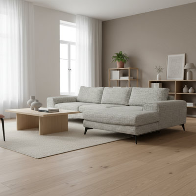 Venice Chenille Corner Sofa in Light Grey Right Facing with Deep Seats ...