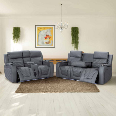 Venice Series Two 3 2 Electric Cinema Recliner Sofa Set in Grey Leather ...