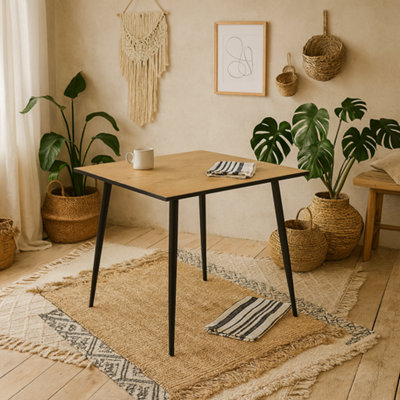 Venice Square 4-Seater Dining Table with Wild Oak Effect Top and Black ...