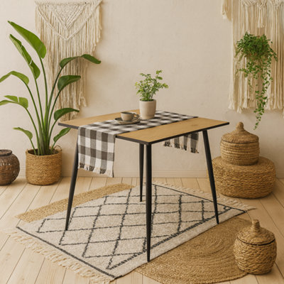 Venice Square 4-Seater Dining Table with Wild Oak Effect Top and Black ...