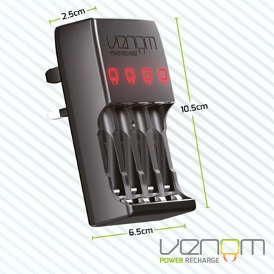 Venom Pro Charge Plug In Wall Charger Battery Charger plus 4 x AAA ...