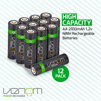 Venom Rechargeable AA Batteries - 2100mAh High Capacity - Pack of 12 ...