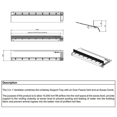 Vented Eaves Protector Support Tray with Comb Protection L(1m) - 10 Pack