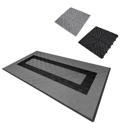 Vented Garage Floor Tiles Grey (x90), Black (x30) with Edges (x46)