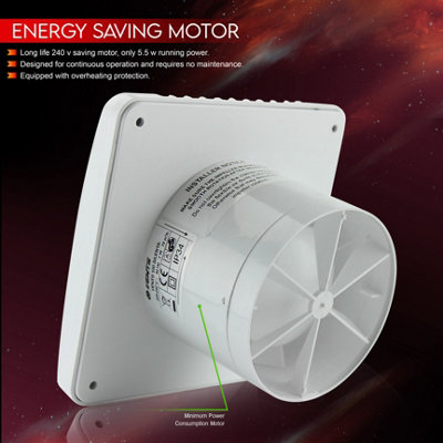 VENTS Silent 100mm (4-Inch) Diameter Bathroom Extractor Fan with Run-On ...