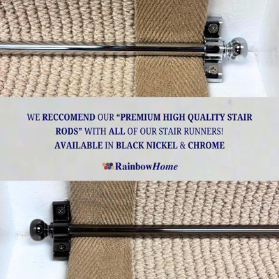 Venza Beige Black Self Stripe Rib Stair Runner with 100% Wool Beige ...