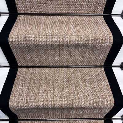 Venza Beige Cream Self Stripe Rib Stair Runner With 100% Cotton Black ...