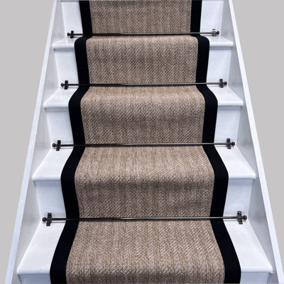 Venza Beige Cream Self Stripe Rib Stair Runner With 100% Cotton Black ...