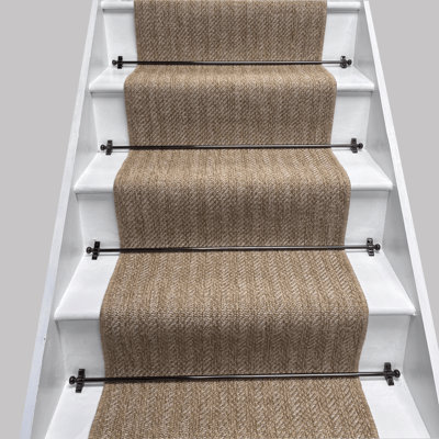 Venza Beige Cream Self Stripe Rib Stair Runner with 100% Wool Beige ...