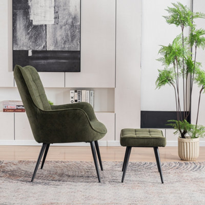 VERA OCCASIONAL ARMCHAIR LIVING ROOM BEDROOM MODERN VELVET ACCENT CHAIR Green w Footstool