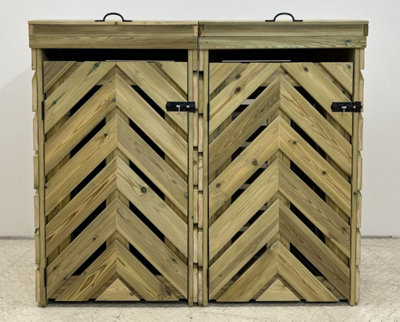 VerdiBin wheelie bin storage unit, Double, with recycling shelf