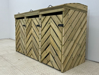 VerdiBin wheelie bin storage unit, Triple, with recycling shelf