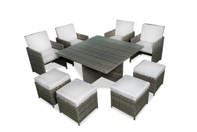 Verdora 9 Piece Rattan Cube Set - Grey