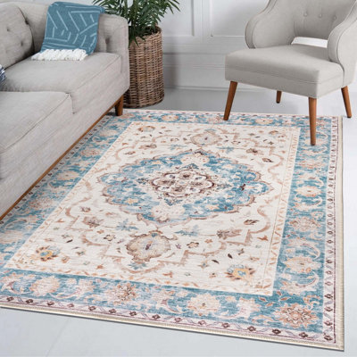 Vernal Odessa Teal, Orange and Beige Machine Washable Rug , 200 cm x ...