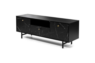 Veroli 03 TV Cabinet in Black and Marble Finish - Sleek Design Meets ...
