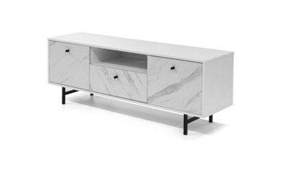 Veroli 03 TV Cabinet in White and Marble Finish - Sleek Design Meets ...