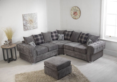 Shop VERONA CORNER SOFA SET KENSINGTON GREY / WITH FREE FOOTSTOOL