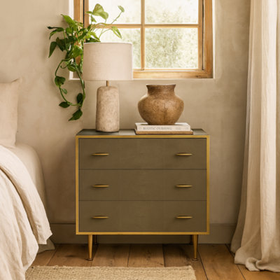 Verona Grey Shagreen Chest of Drawers with Brushed Gold Trim