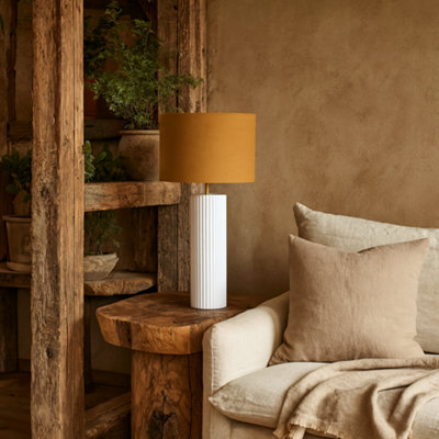 Verona Ochre Ribbed Ceramic Table Lamp with Linen Shade