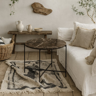 Verona Round Brown Emperador Marble Side Table