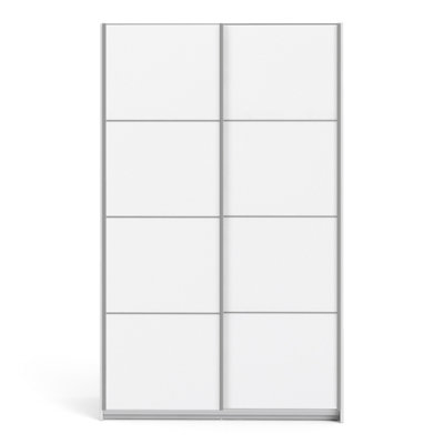 Verona Sliding Wardrobe 120cm in White with White Doors with 5 Shelves
