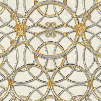 Versace La Scala Del Palazzo Geometric Wallpaper - Cream and Gold ...