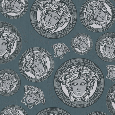 Versace Plate Metallic Wallpaper Green Silver Vinyl Paste Wall Textured ...