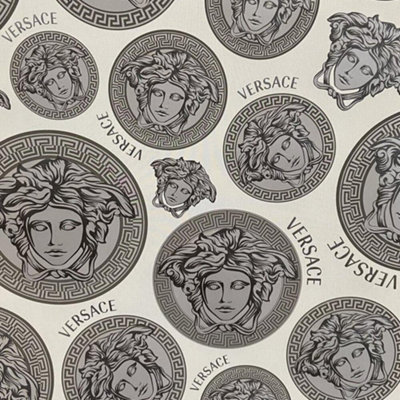 Versace Plate Metallic Wallpaper Grey Silver Vinyl Paste Wall Textured ...