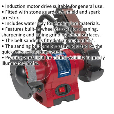 Versatile 150mm Bench Grinder and 50mm Belt Sander with 250W Induction ...