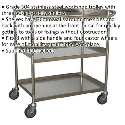 Versatile 3-Level Stainless Steel Workshop Trolley with 30kg Capacity ...