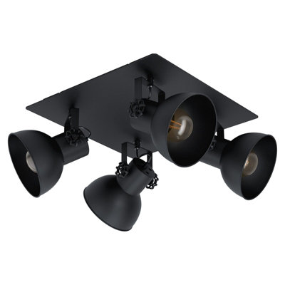 Versatile Adjustable 4-Bulb Ceiling Spotlight in Black Industrial Style
