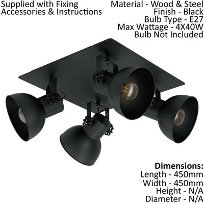 Versatile Adjustable 4-Bulb Ceiling Spotlight in Black Industrial Style